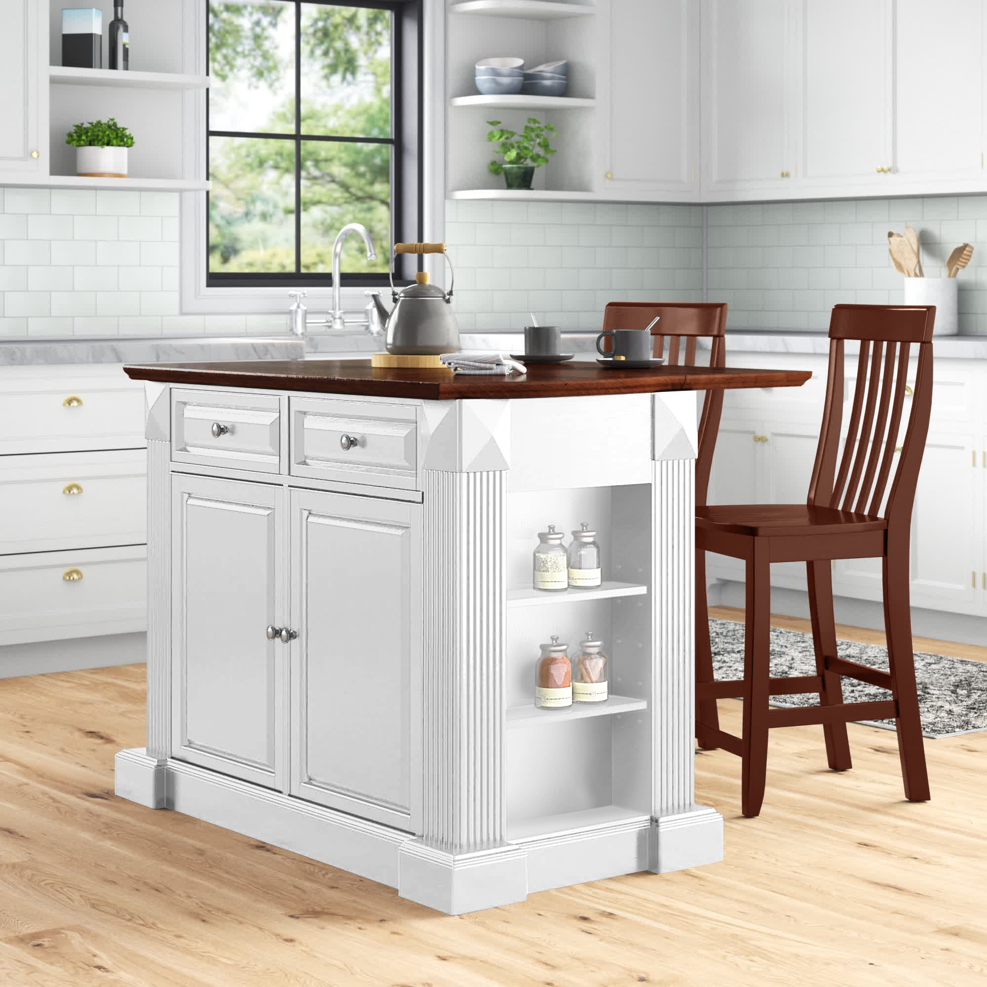 Three Posts™ Diamondback 47.75'' Wide Rolling Kitchen Island Set with ...