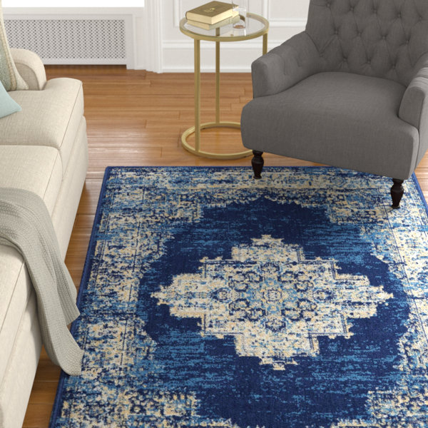 Bungalow Rose Burnie Performance Blue/White Rug & Reviews | Wayfair