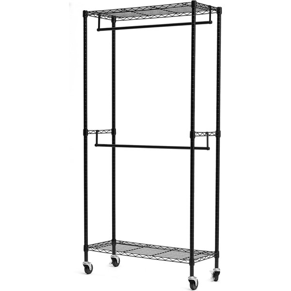 Symple Stuff Double Hanging Rod Garment Rolling Closet Organizer Rack ...