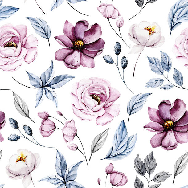 Red Barrel Studio® Purple Flowers Wallpaper Peel & Stick Floral ...