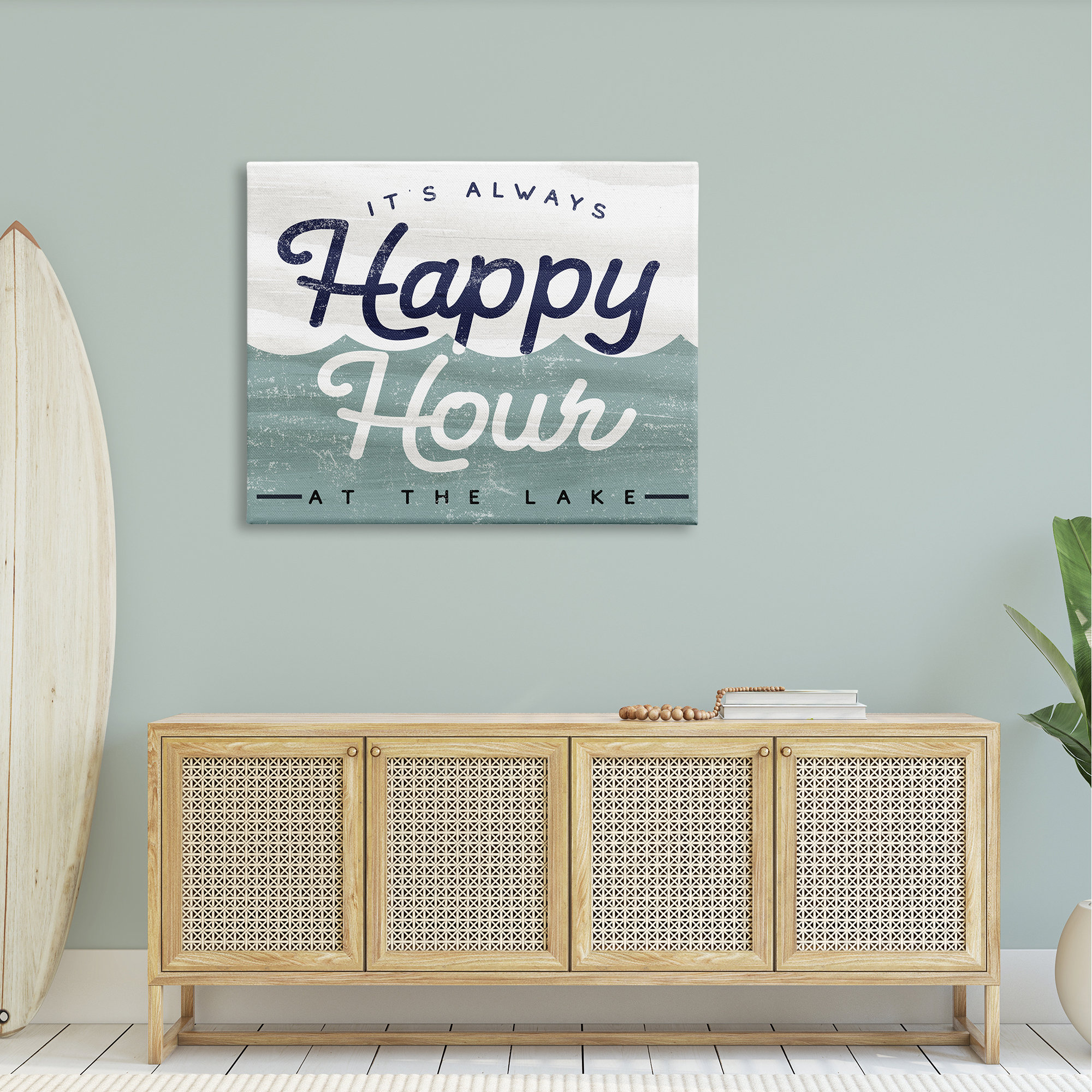 Stupell Industries Always Happy Hour Vintage Lake House Wave Signage by ...