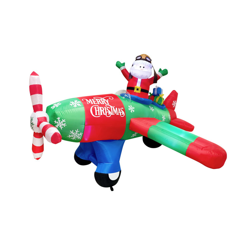 The Holiday Aisle® Santa Flies a Plane Inflatable | Wayfair