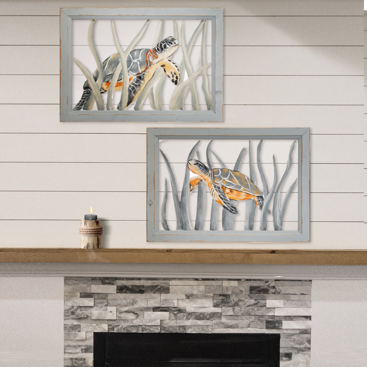 Bay Isle Home Baby Sea Turtle - 2 Piece Picture Frame Painting on Wood ...