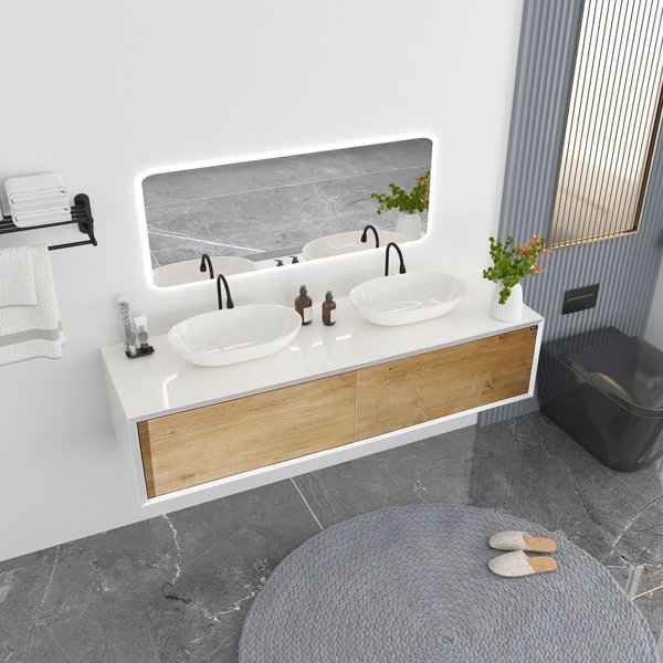 Latitude Run® 72'' Wall Mounted Double Bathroom Vanity with Solid ...