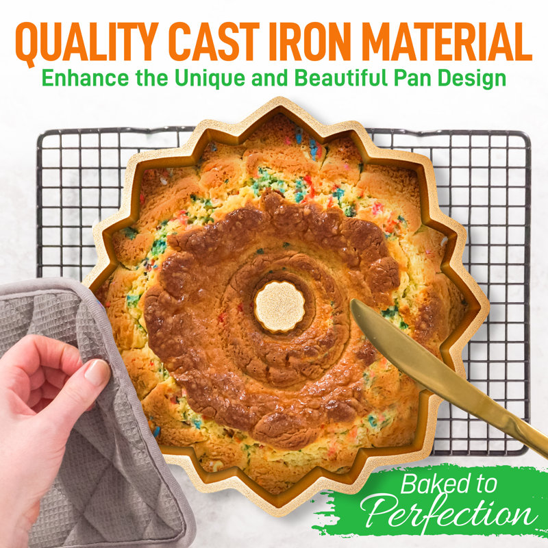 NutriChef Extra Thick Cast Aluminum Bloom Fluted Cake Pan Baking Pan, 2 ...