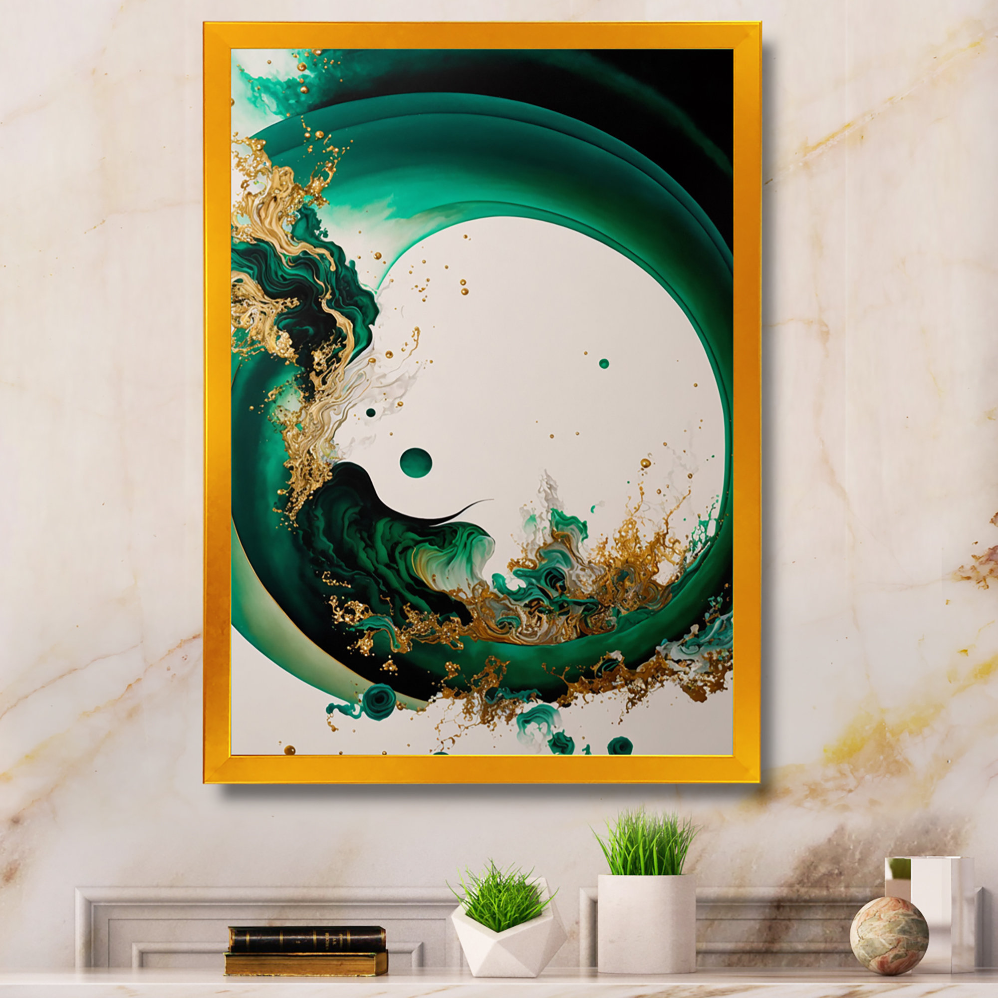Mercer41 Emerald Green And Gold Abstract Waves II - Picture Frame ...