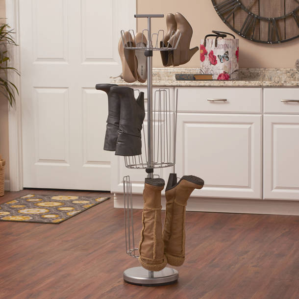 Rebrilliant 3 Tier 12 Pair Revolving Boot and Shoe Rack & Reviews | Wayfair