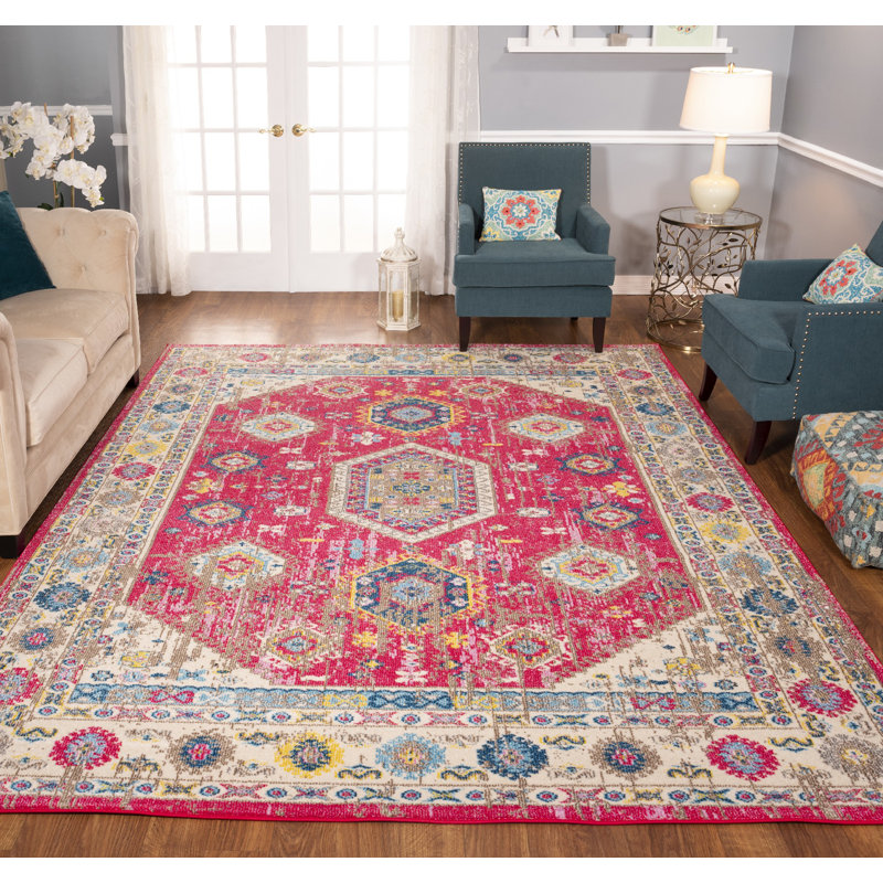 Bungalow Rose Larrick Performance Pink/Beige Rug | Wayfair