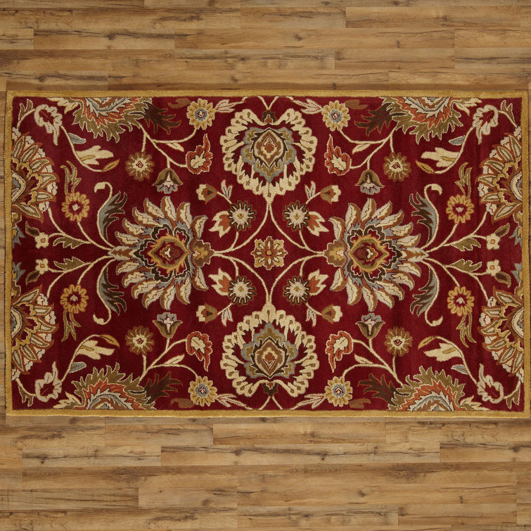Birch Lane™ Arden Floral Handmade Tufted Wool Burgundy Area Rug ...