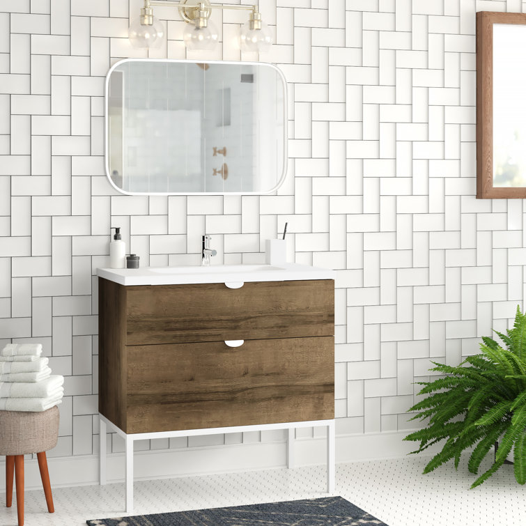 Ebern Designs 1016Mm Free-standing Single Bathroom Vanity with Ceramic ...