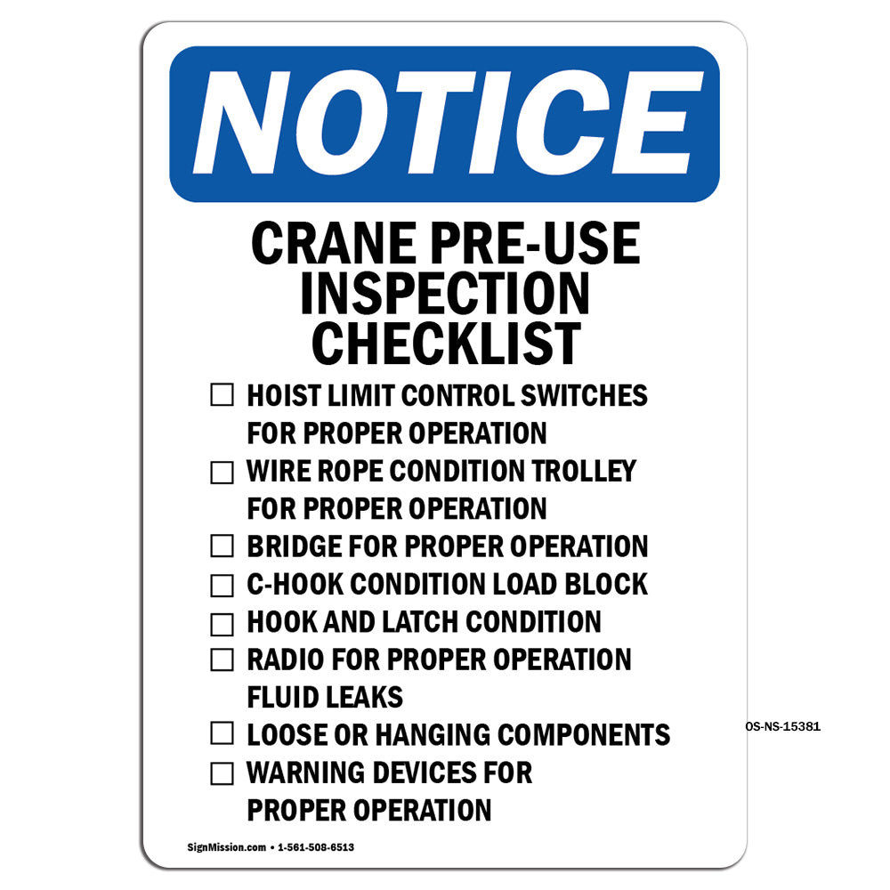 SignMission Crane Pre Use Inspection Sign | Wayfair