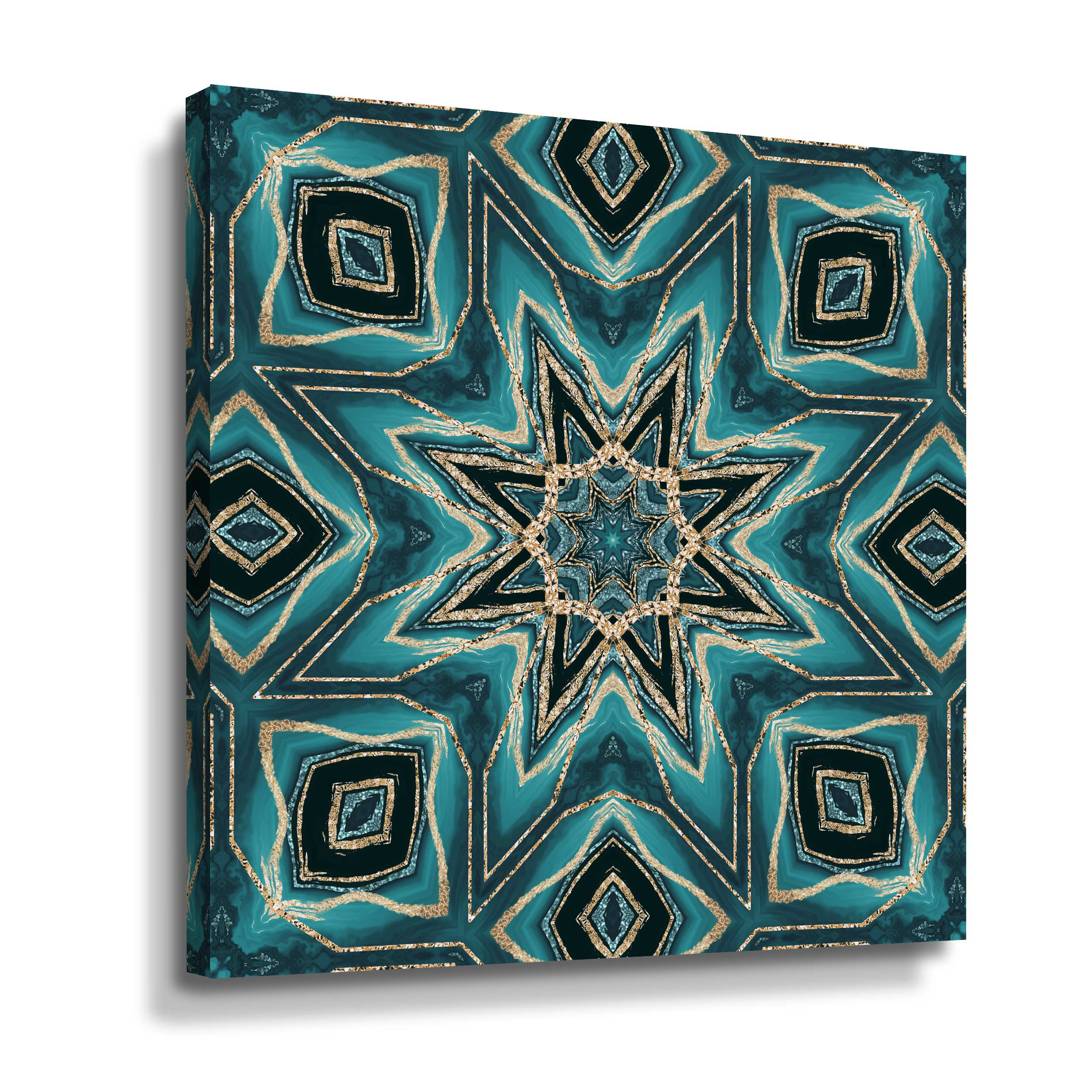 Bungalow Rose Gold Teal Tile IX - Painting on Canvas | Wayfair
