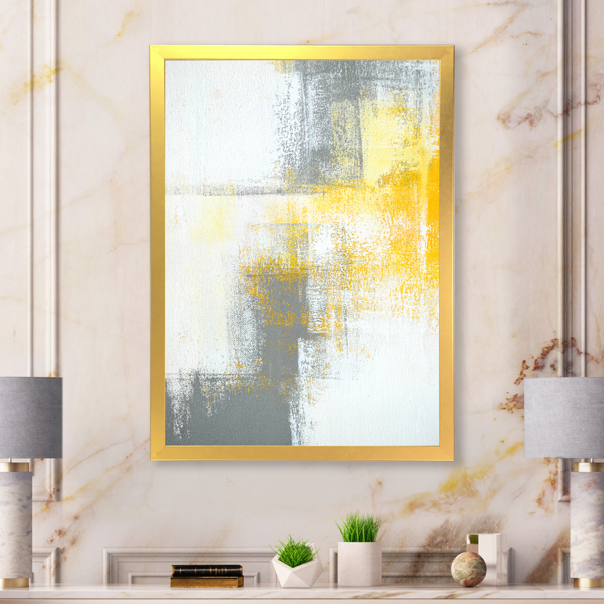 The Twillery Co.® Gray And Yellow Blue Abstract XI - Painting on Canvas ...
