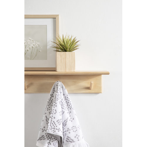 AllModern Shea Poplar Solid Wood Floating Shelf with Hooks & Reviews ...