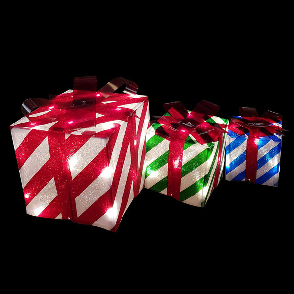 The Holiday Aisle® 3 Piece Christmas Lighted Present Box Lighted ...