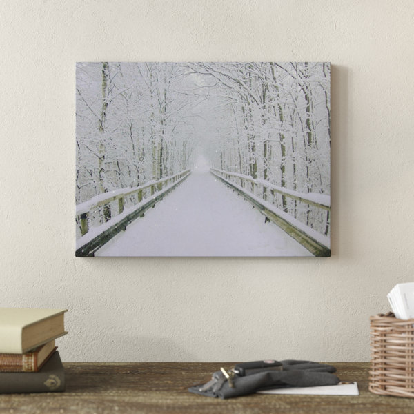 Northlight Fiber Optic Lighted Winter Wooden Bridge Canvas Wall Art ...