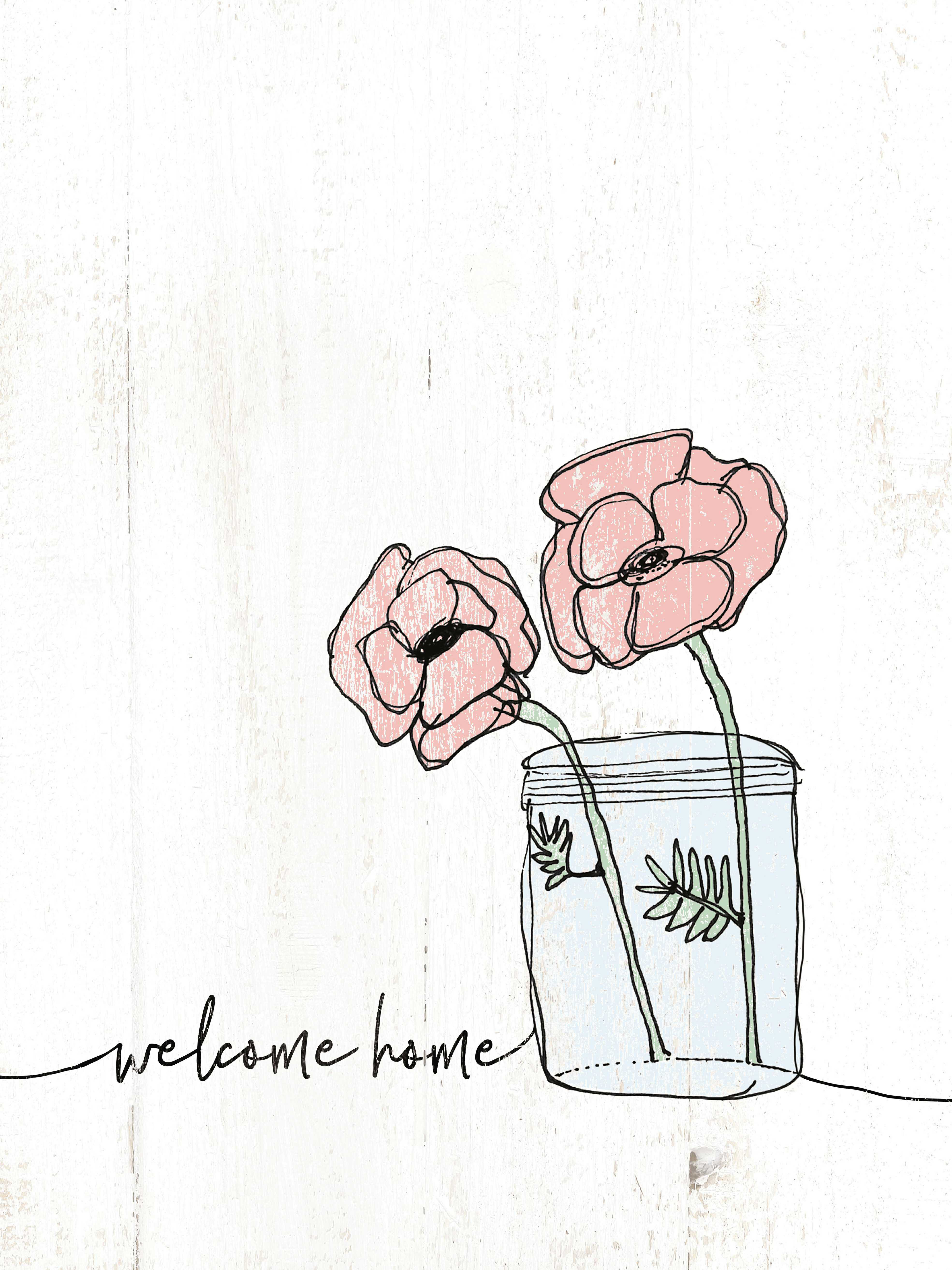 Winston Porter Welcome Home Flower Doodle On Canvas Print | Wayfair