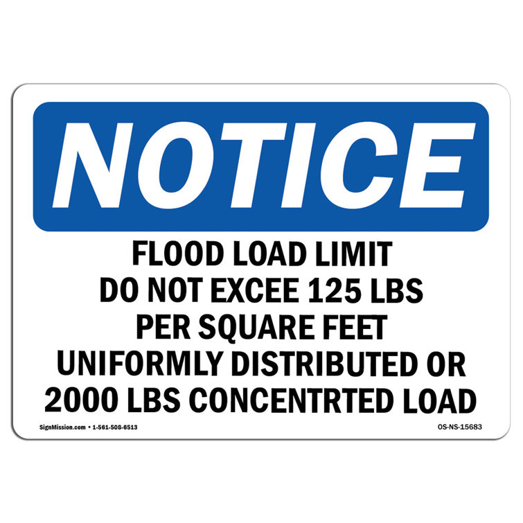 SignMission Osha Notice - Notice Floor Load Limit Do Not Exceed 125 ...