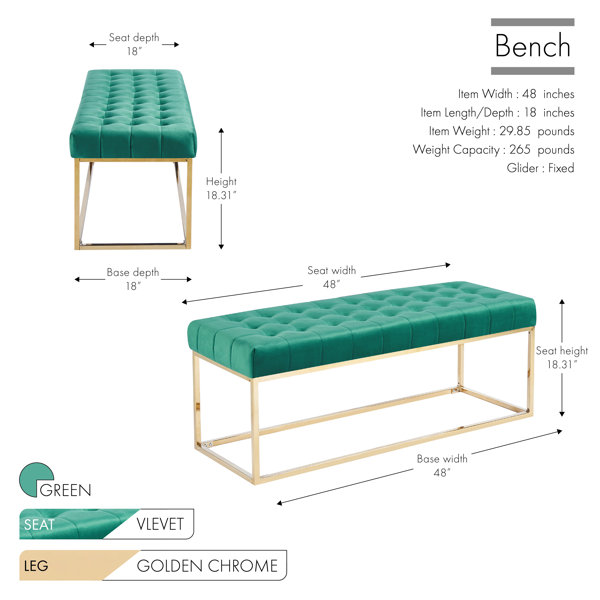 Mercer41 Greydi Tufted Velvet Bench with Gold Chrome Legs | Wayfair