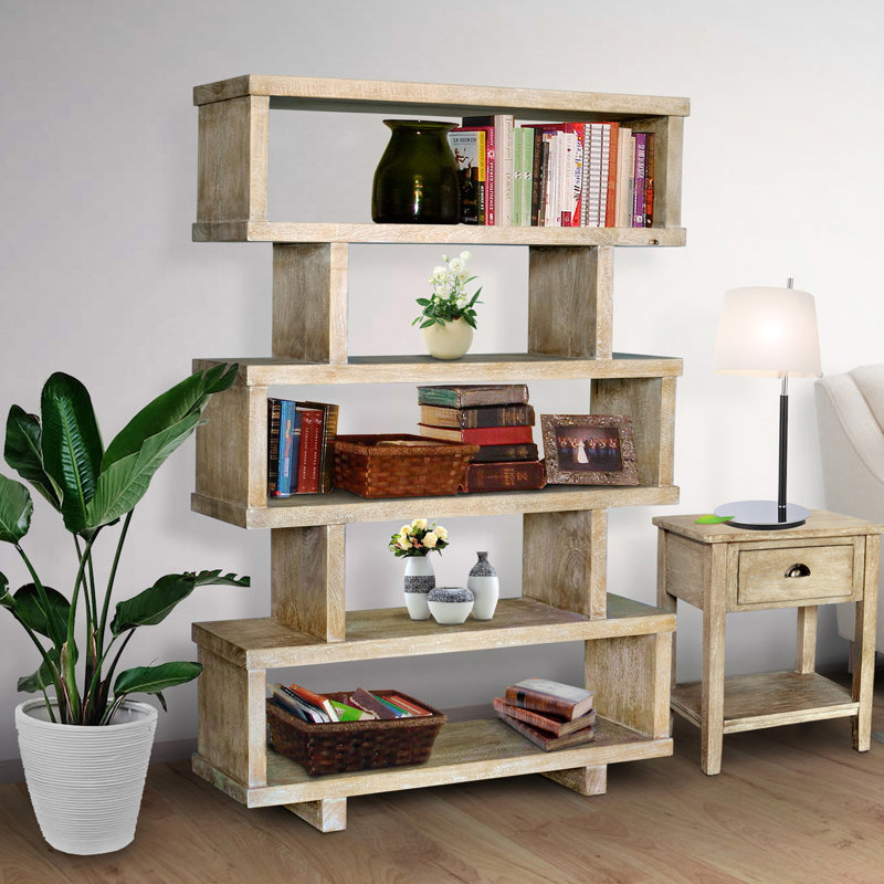 Loon Peak® 67.5" H x 45" W Solid Wood Geometric Bookcase | Wayfair