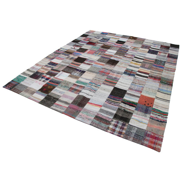Gracie Oaks Grey Patchwork Cotton Wool Hand Woven Area Rug | Wayfair.co.uk