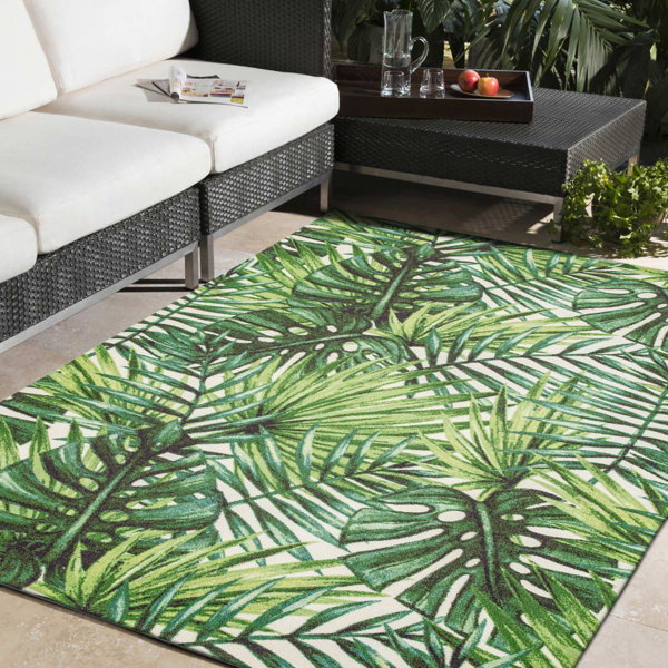 DECOMALL SUNSHINE Tropical Plants Outdoor Rugs Green | Wayfair