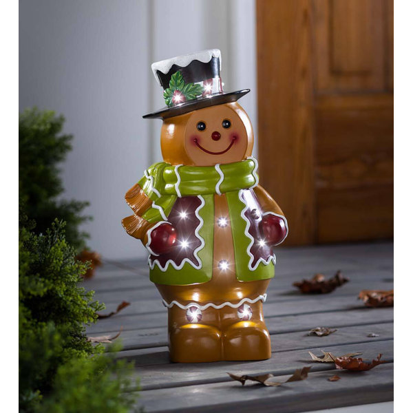 Plow & Hearth Indoor/Outdoor Lighted Gingerbread Boy Shorty Statue ...