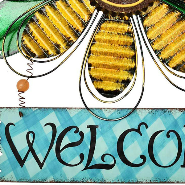 Arlmont & Co. Metal Daisy Welcome Hanging Sign & Reviews | Wayfair