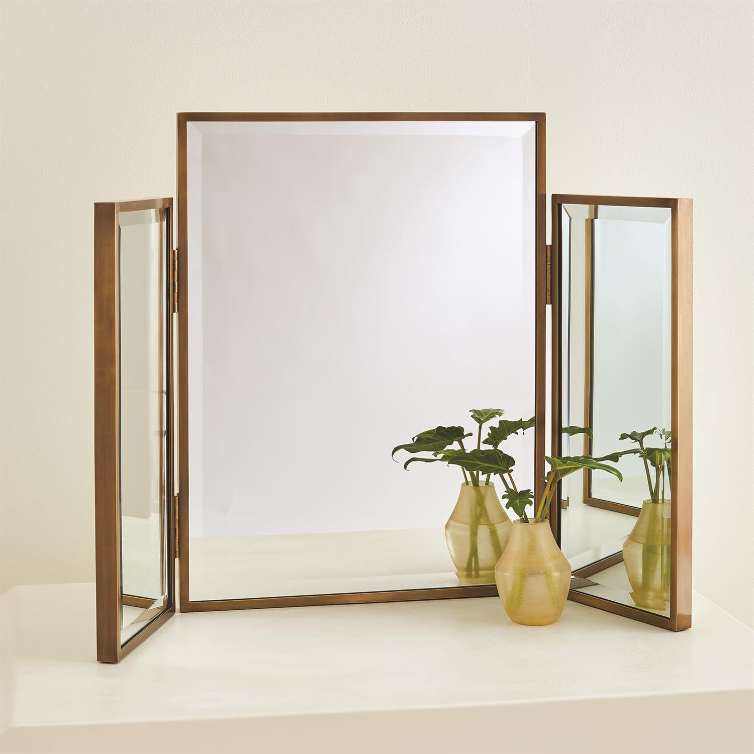 Global Views Tri-Fold Vanity Mirror-Antique Brass | Wayfair