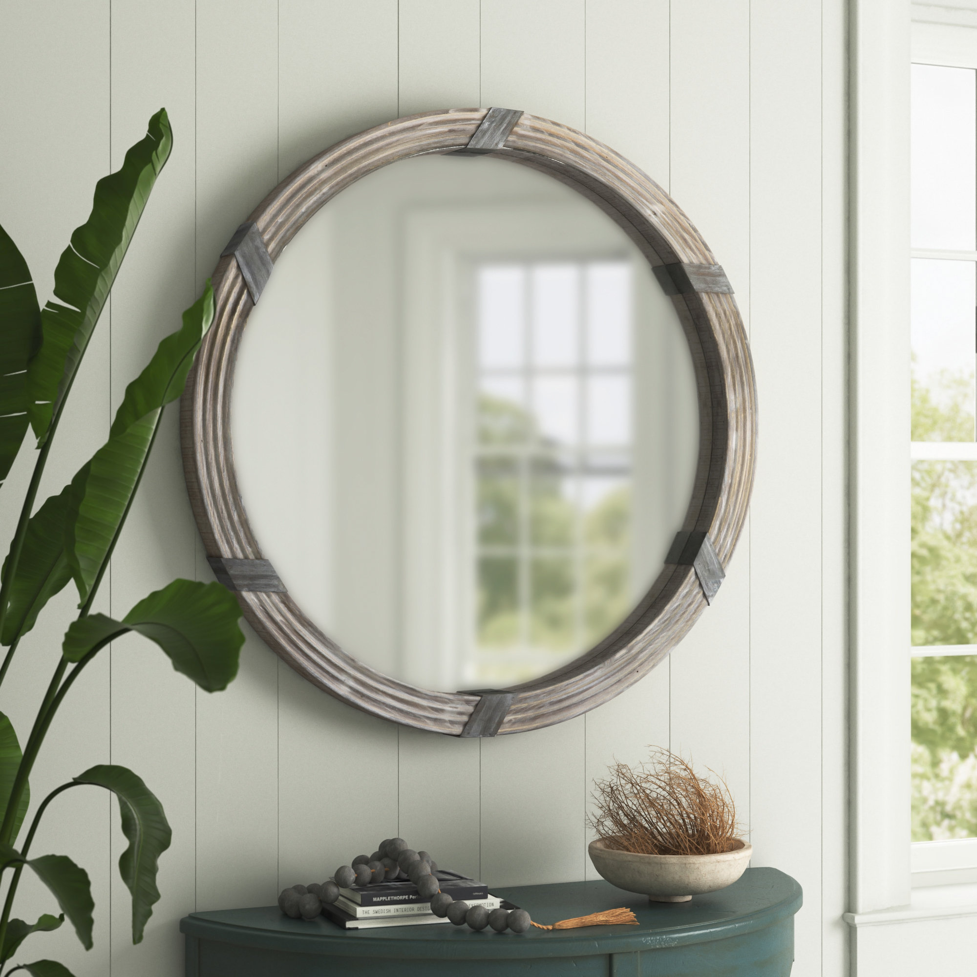 Beachcrest Home Kyng Round Wood Wall Mirror & Reviews | Wayfair