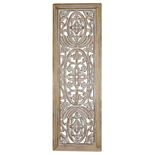 Bungalow Rose Rectangular Mango Wood Panel with Intricate Carving Wall ...