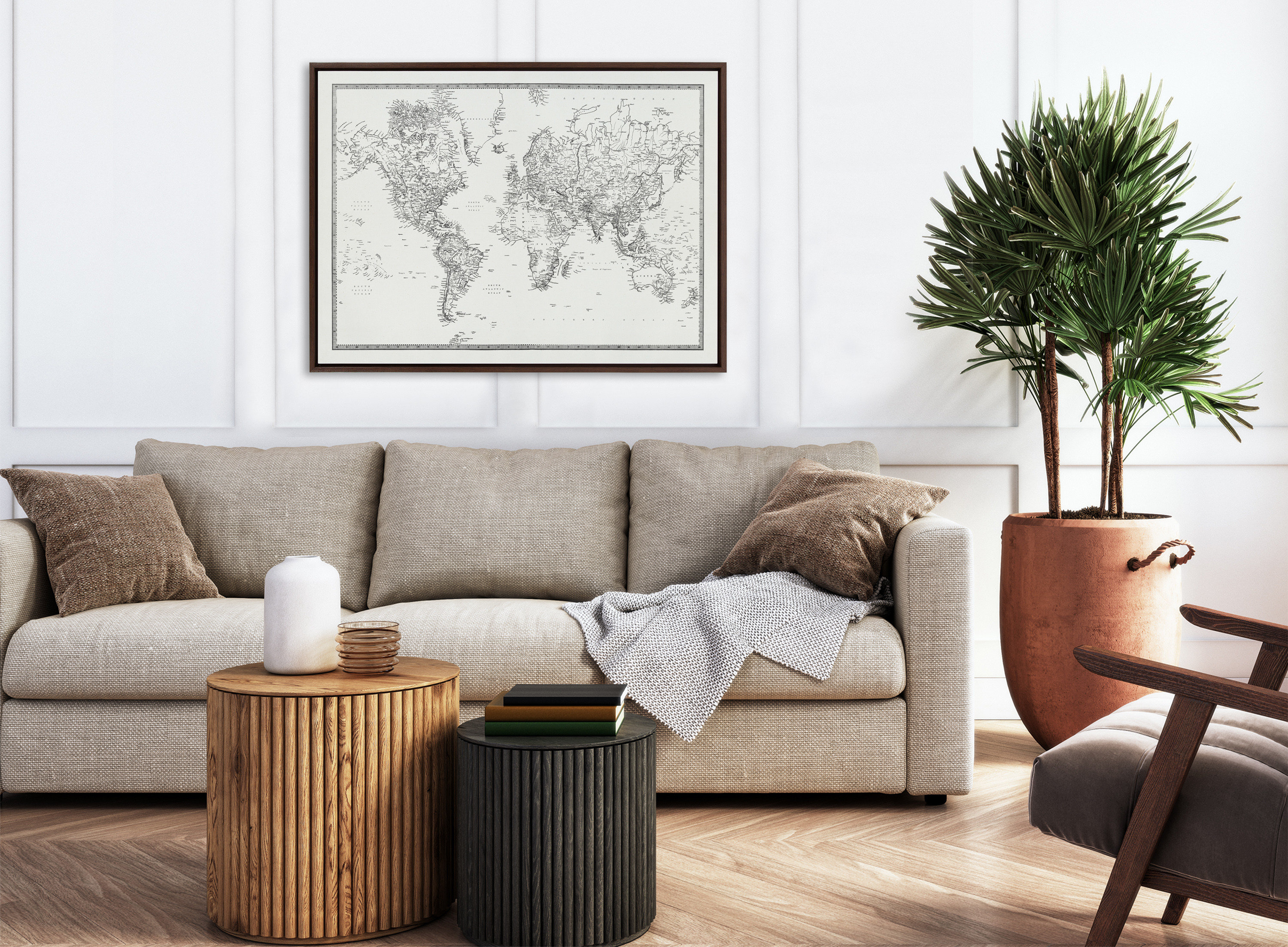 17 Stories Vintage Black And White World Map BW FLINEN 28x38 H FC ...