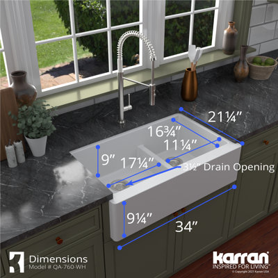 Karran Quartz 34'' X 21-1/4'' 60/40 Double Bowl Farmhouse/Apron Front ...
