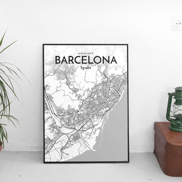 Wrought Studio Barcelona City Map On Paper Graphic Art | Wayfair