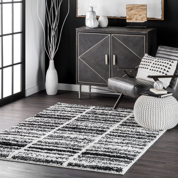 Ebern Designs Ainslei Black/White/Gray Rug & Reviews | Wayfair