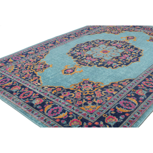 Langley Street Amber Power Loom Teal/Pink/Navy Rug & Reviews | Wayfair ...