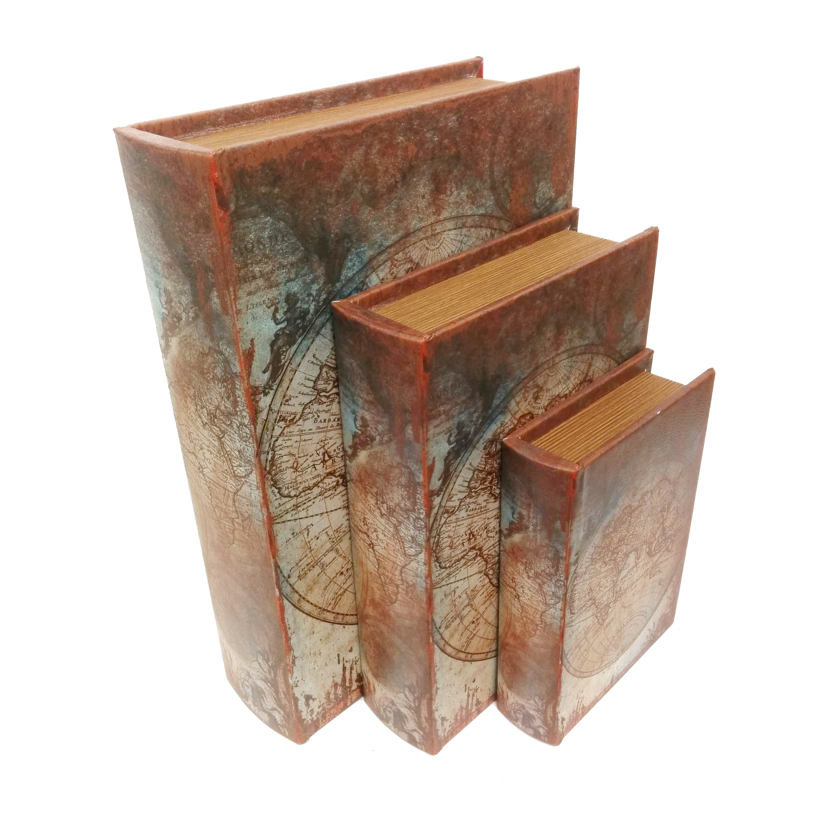 Breakwater Bay Manteno 3 Piece Rusty Map Look Lined Book Decorative Box ...