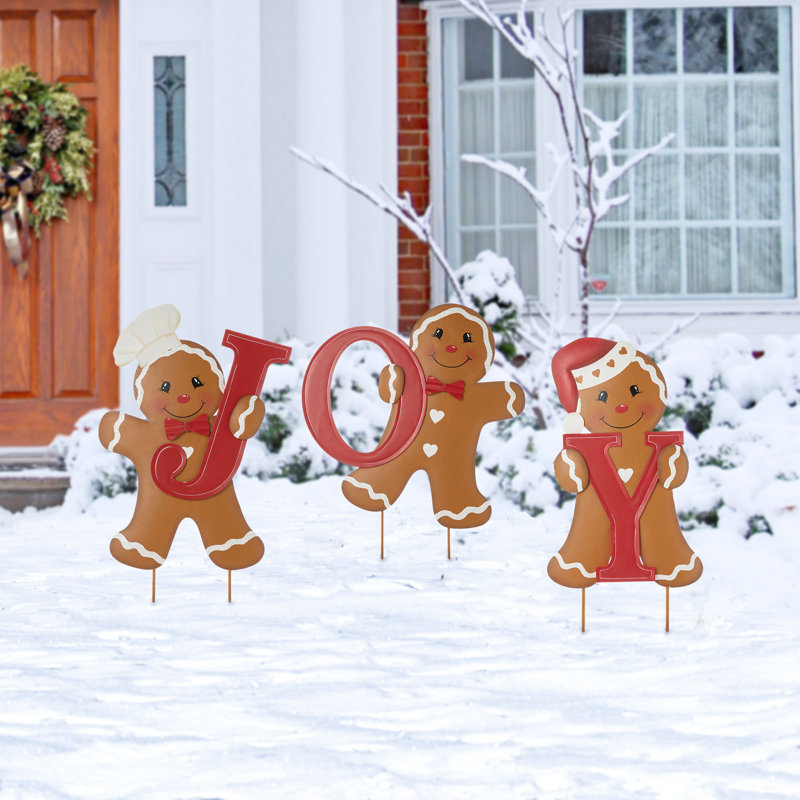 The Holiday Aisle® 46.75"H Metal Christmas JOY Gingerbread Man Yard ...