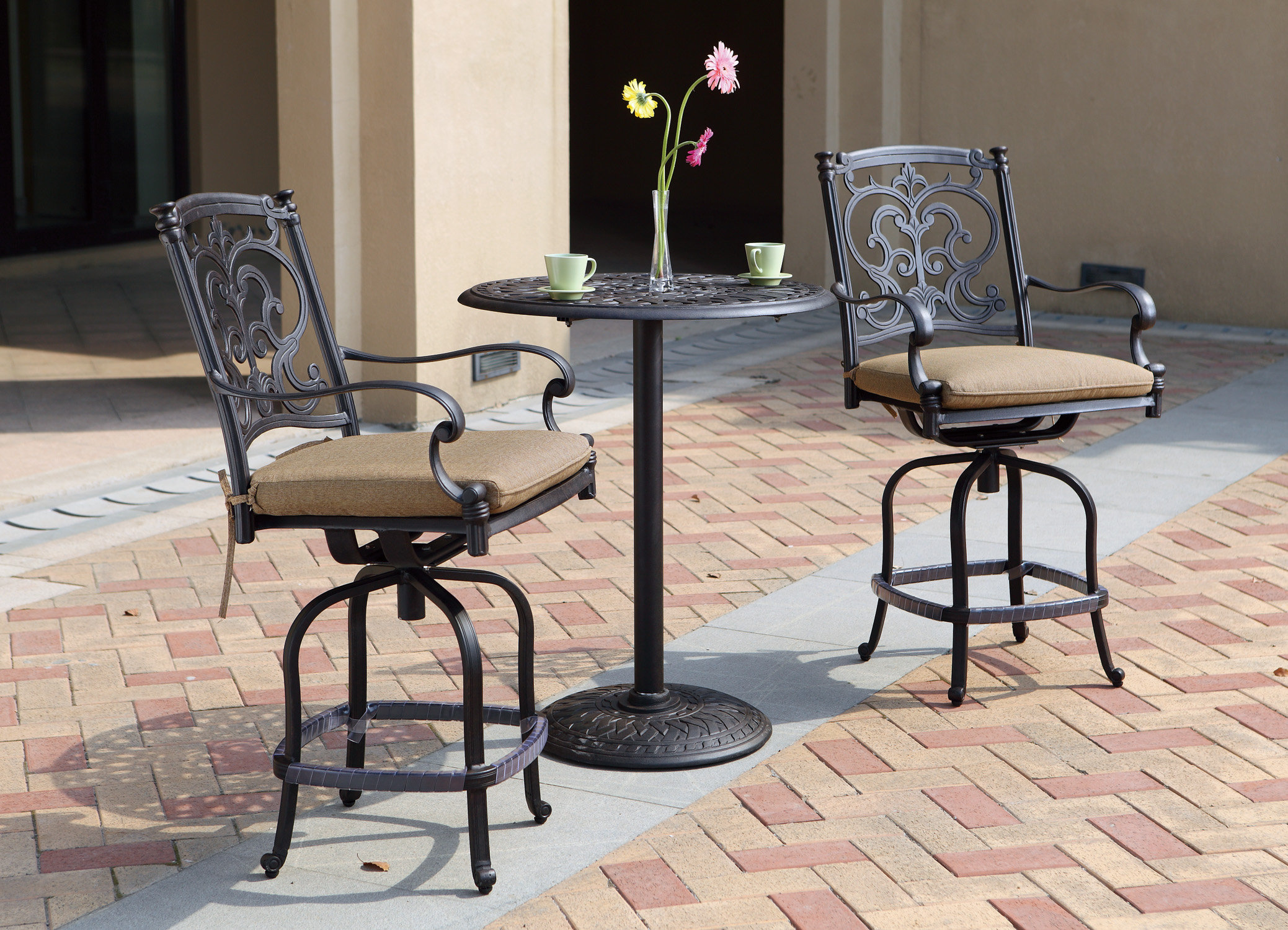 Lark Manor Anhar Counter Swivel 25" Patio Bar Stool with Cushion | Wayfair