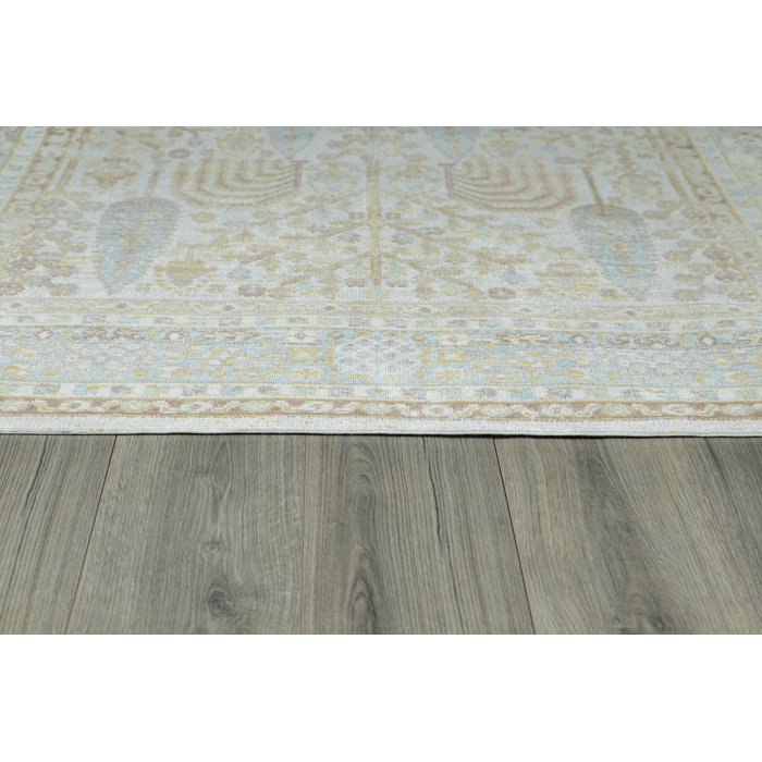 Bungalow Rose Ange Performance Ivory/Sea Green Rug & Reviews | Wayfair