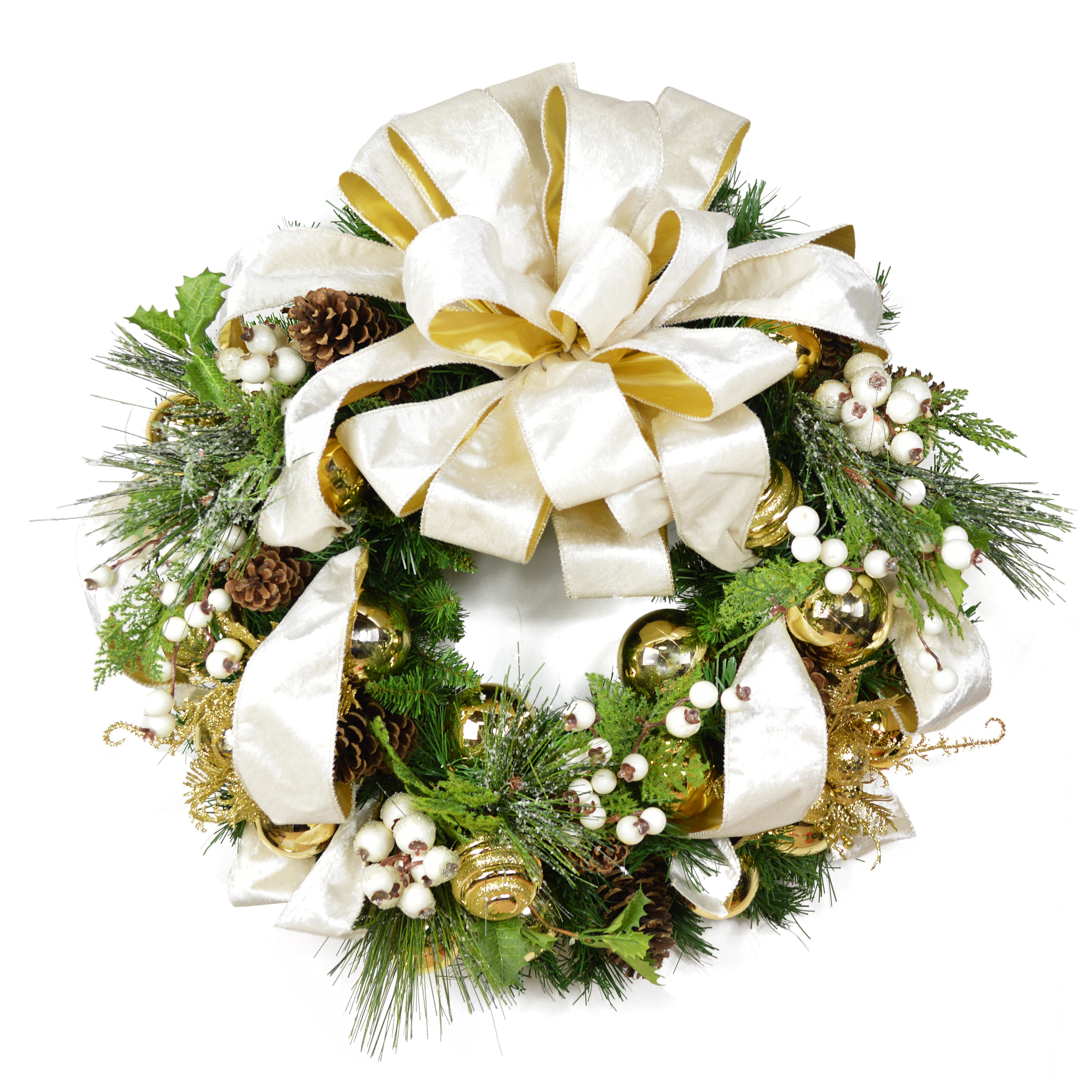 Creative Displays, Inc. Holiday Wreath with Cream and Gold Ribbon ...