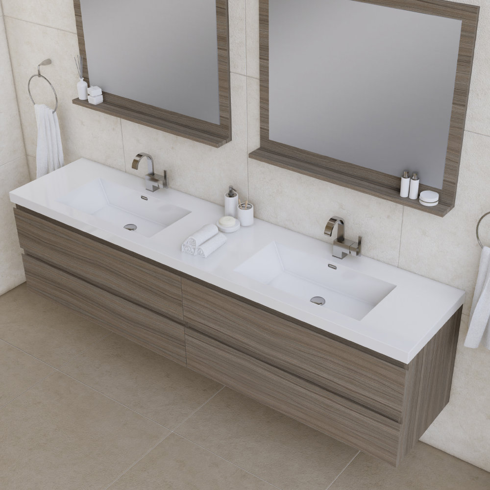 Ebern Designs Arjina 84'' Wall Mounted Double Bathroom Vanity with ...
