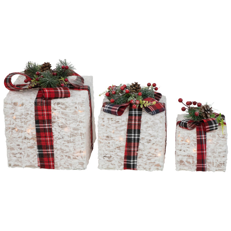 Northlight 3 Piece Lighted Red Plaid Gift Boxes Outdoor Decorations Set ...