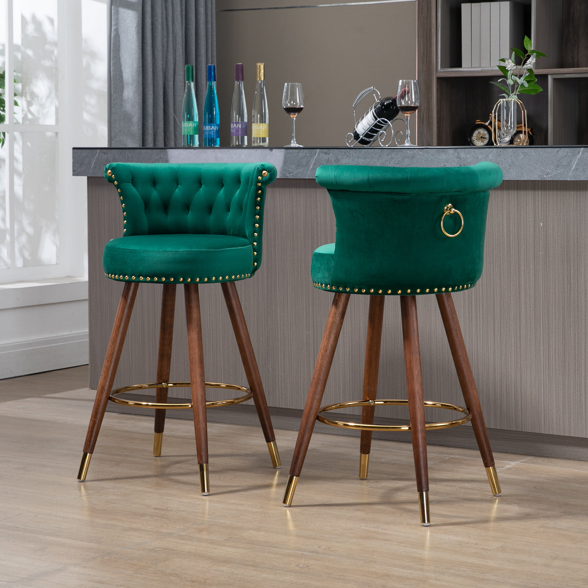 WDDH Counter Height Bar Stools For Kitchen Counter Solid Wood Legs With ...