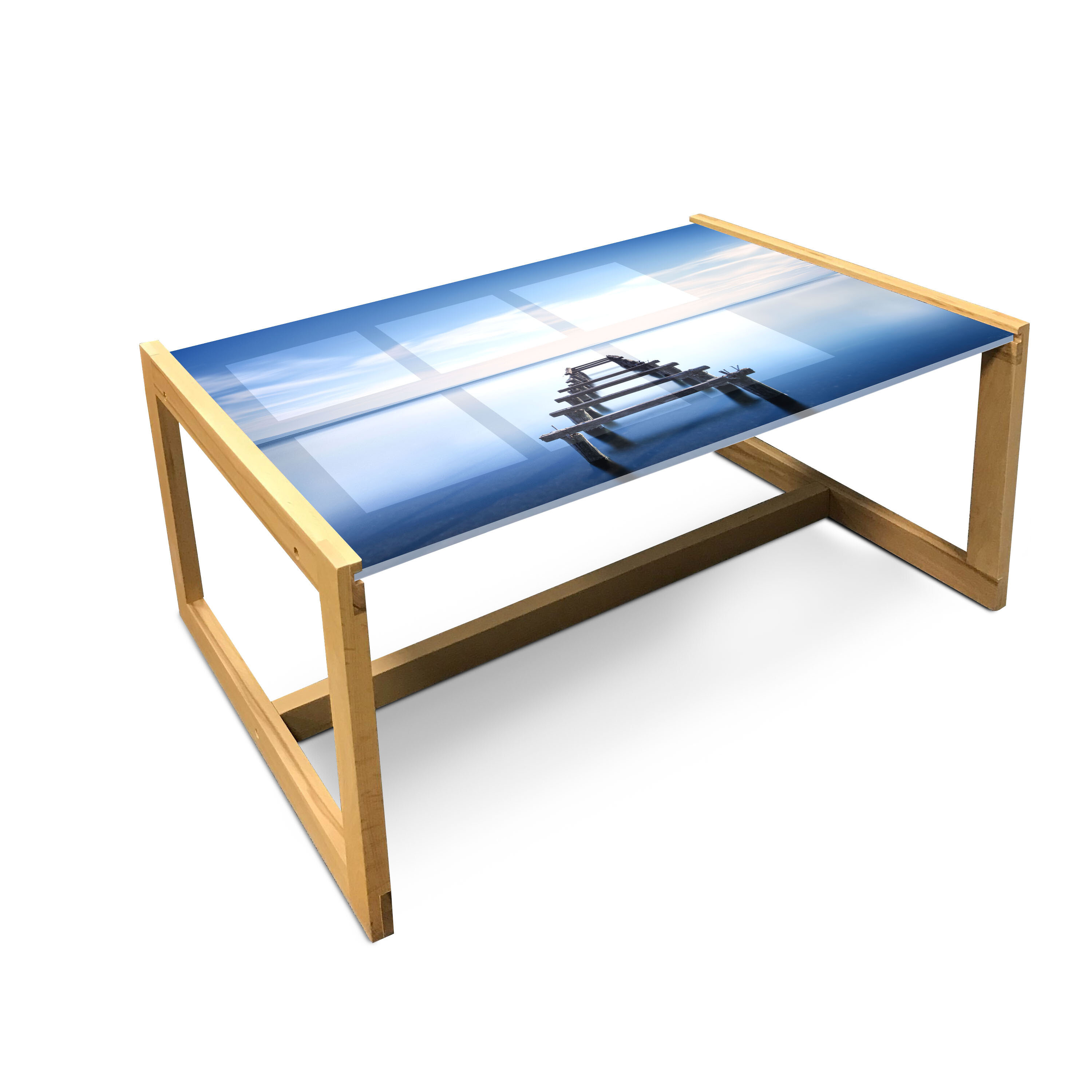 East Urban Home Landscape Coffee Table, Old Jetty In The Lake With Blue ...