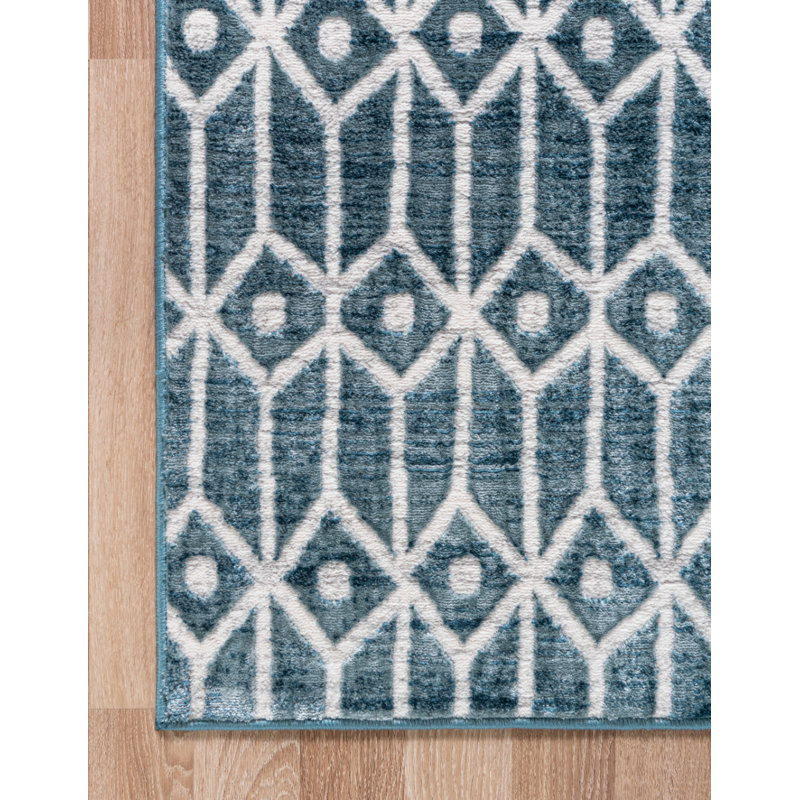 Ebern Designs Nuremberg Performance Blue/Ivory Rug & Reviews | Wayfair