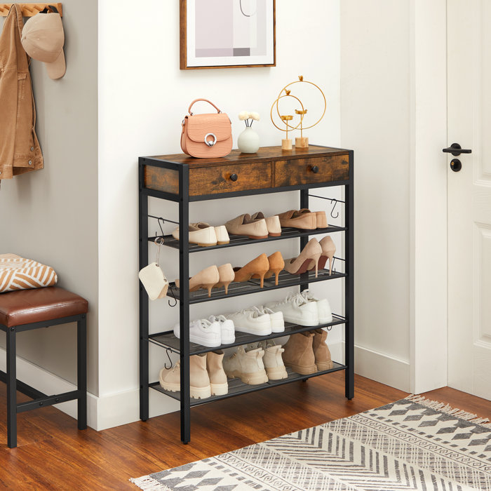 Steelside™ 12 Pairs Rustic Brown/Black Shoe Rack & Reviews | Wayfair