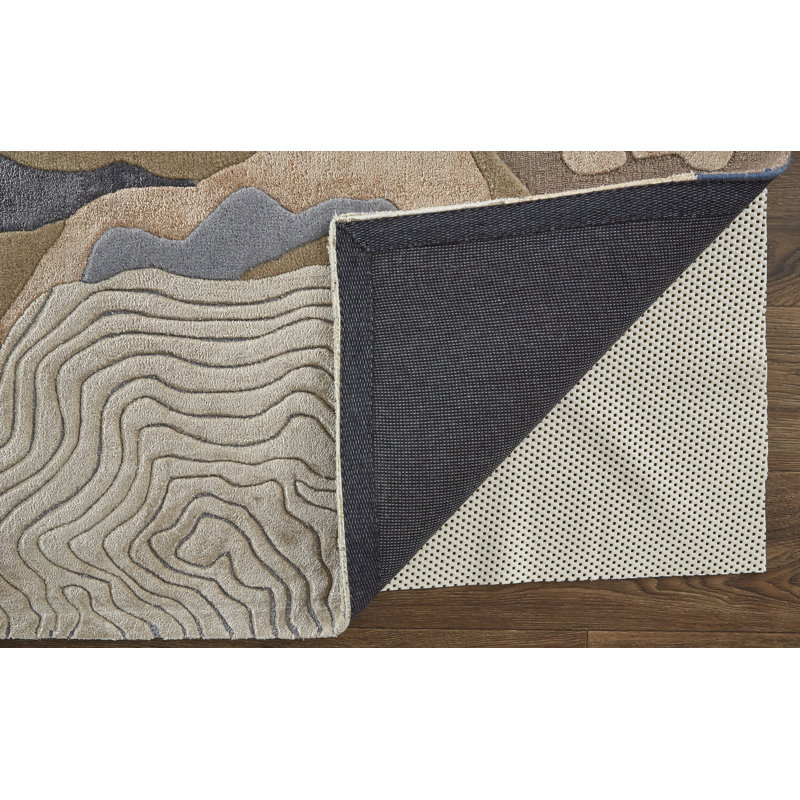 Orren Ellis Handmade Hand Tufted Wool Beige/Blue Rug | Wayfair
