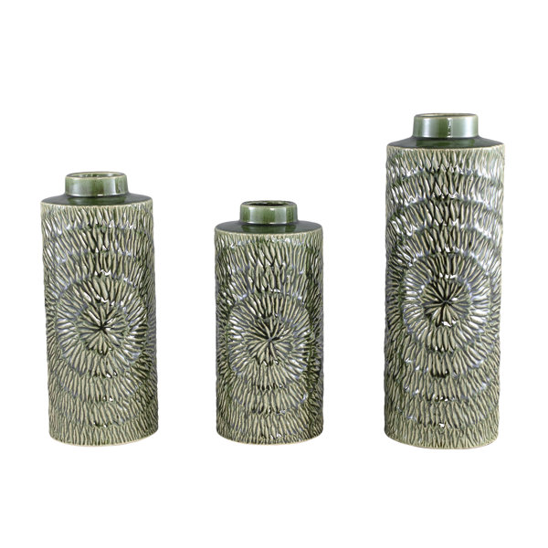 Latitude Vive Stef Green ceramic pot with a circular print | Wayfair.co.uk