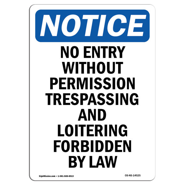 SignMission No Entry without Permission Trespassing Sign | Wayfair